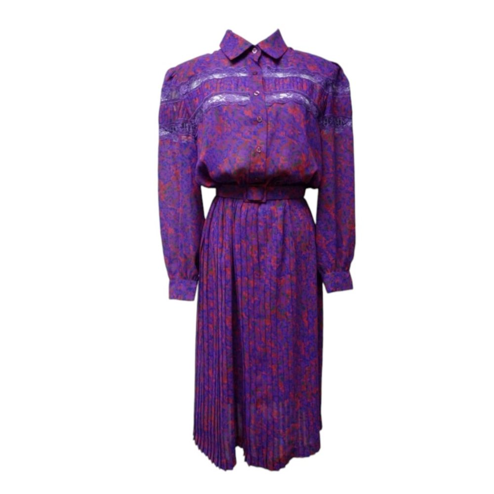 Vtg 70s Schrader Electric Pleats Dress - Gem